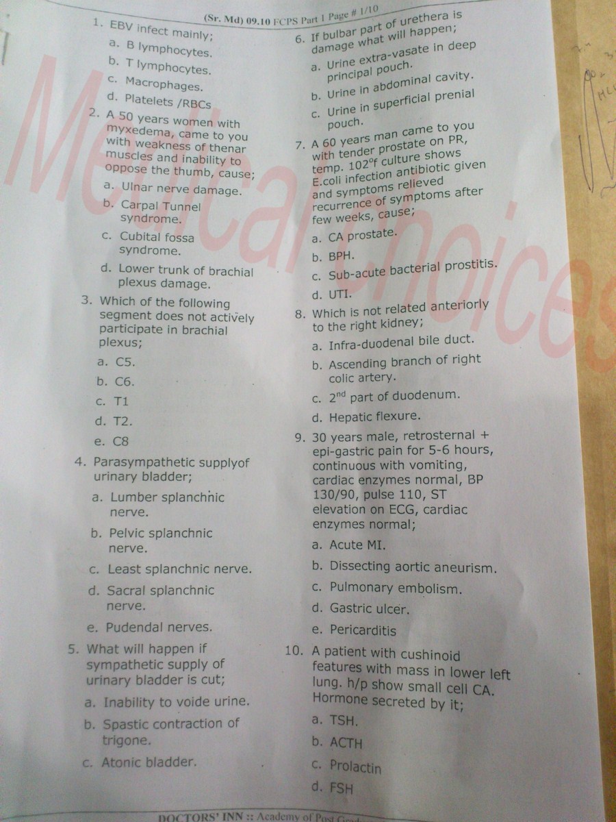 FCPS Part 1 Past Papers Original | MEDICAL CHOICES